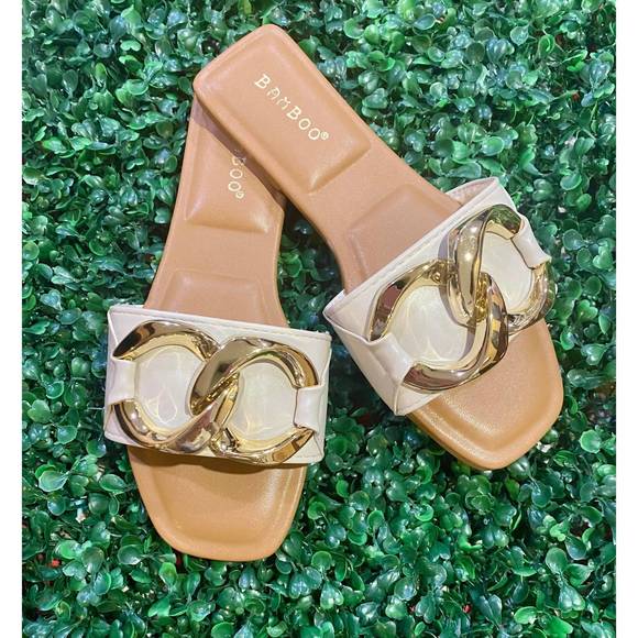 BAMBOO | Shoes | New Bamboo Womens Chain Link Slide Sandals In Ivory ...